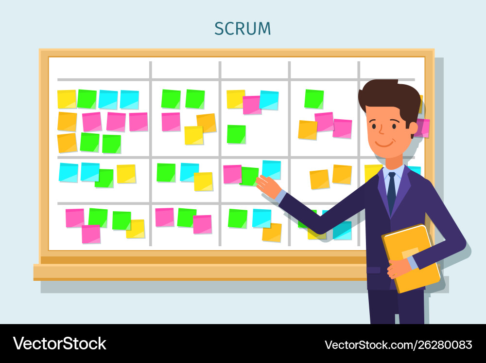 Scrum task board whit sticky note cards Royalty Free Vector