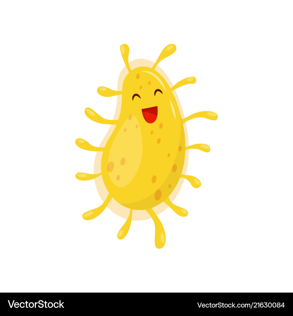Cute funny smiling yellow microbe humanized Vector Image