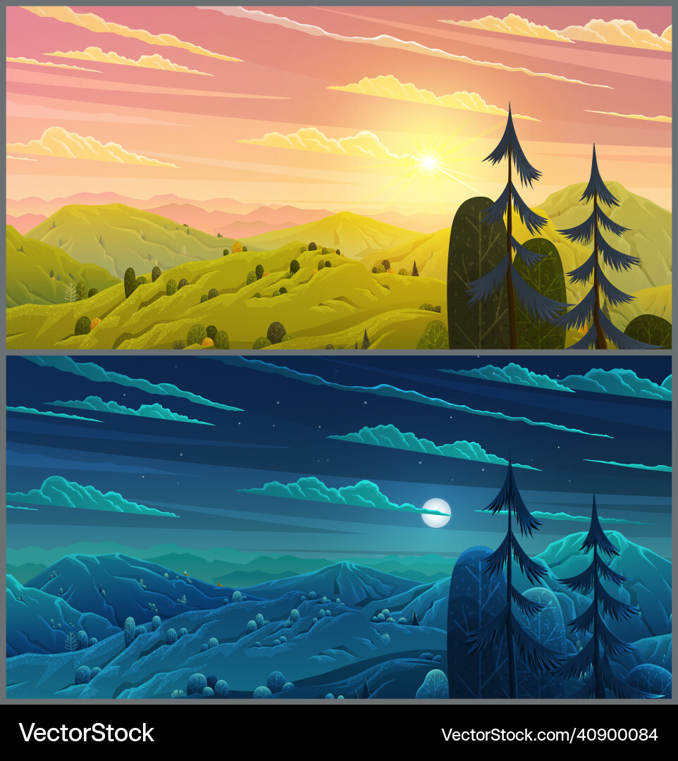 Day and night in forest beautiful nighttime Vector Image