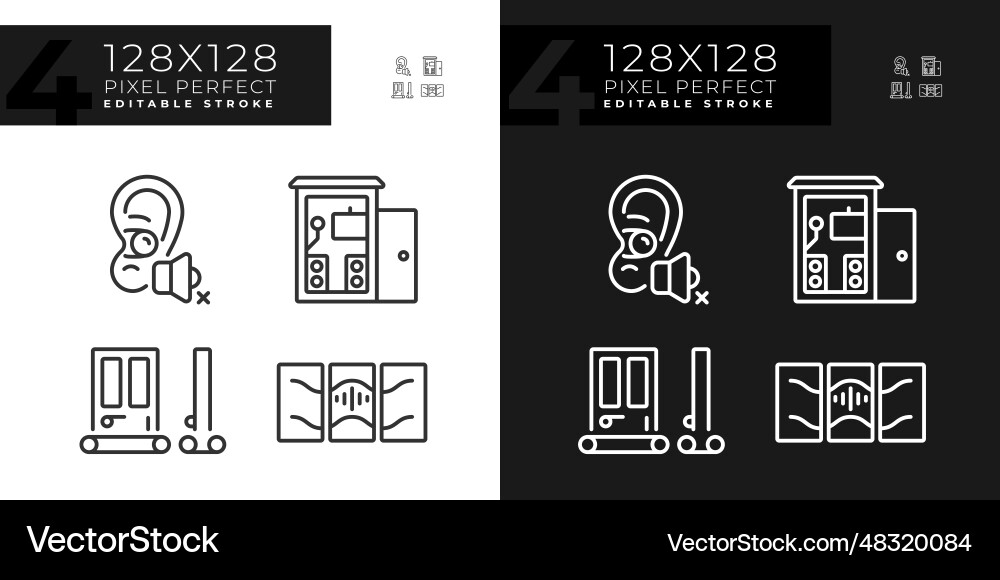 Editable pixel perfect soundproofing linear icons Vector Image