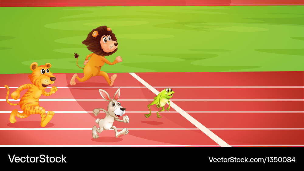 Four animals doing a race Royalty Free Vector Image
