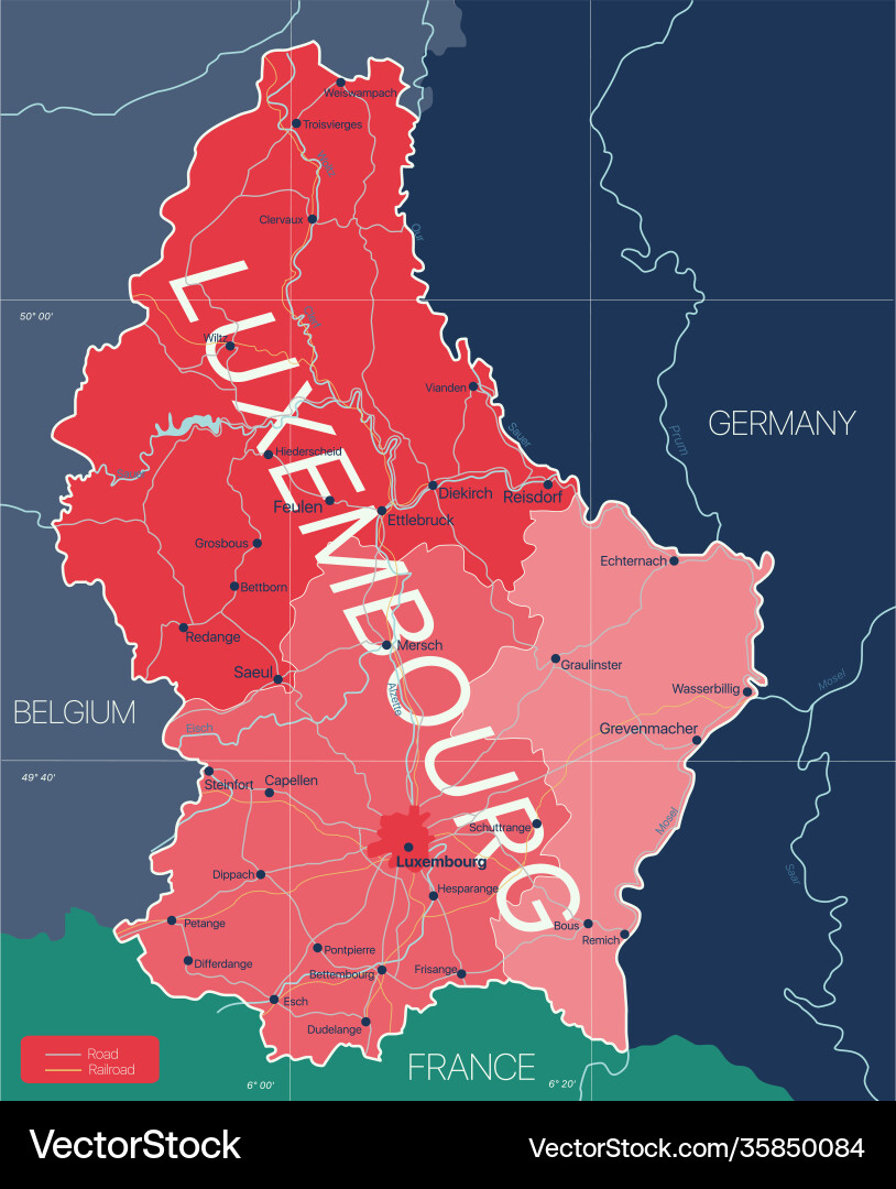 Luxembourg country detailed editable map Vector Image