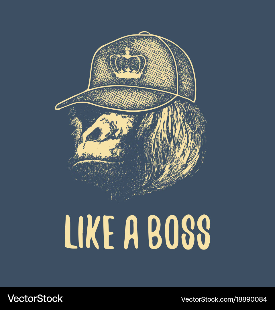 Monkey face with like a boss inscription Vector Image