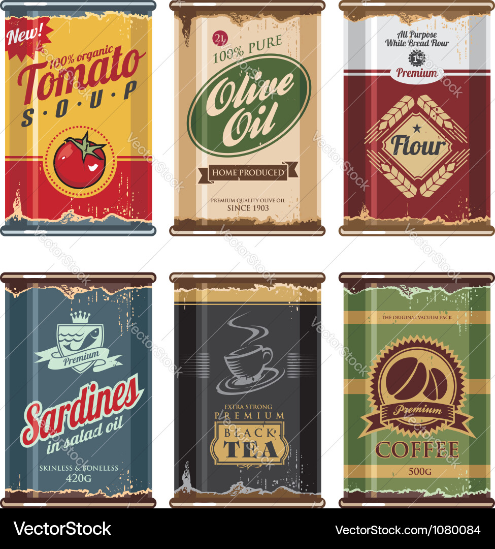 Retro food cans collection Royalty Free Vector Image