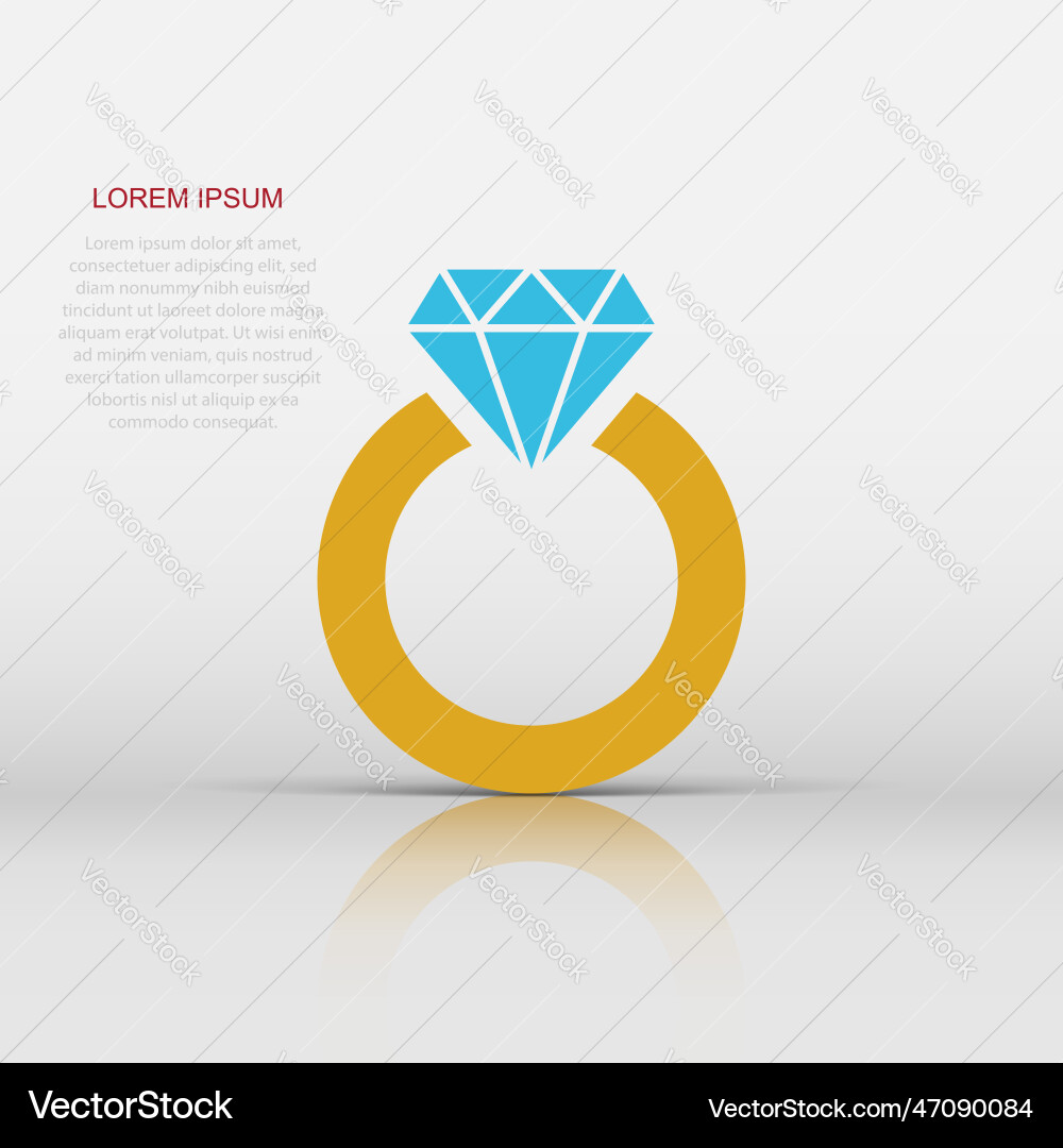 Ring with diamond icon in flat style gold Vector Image