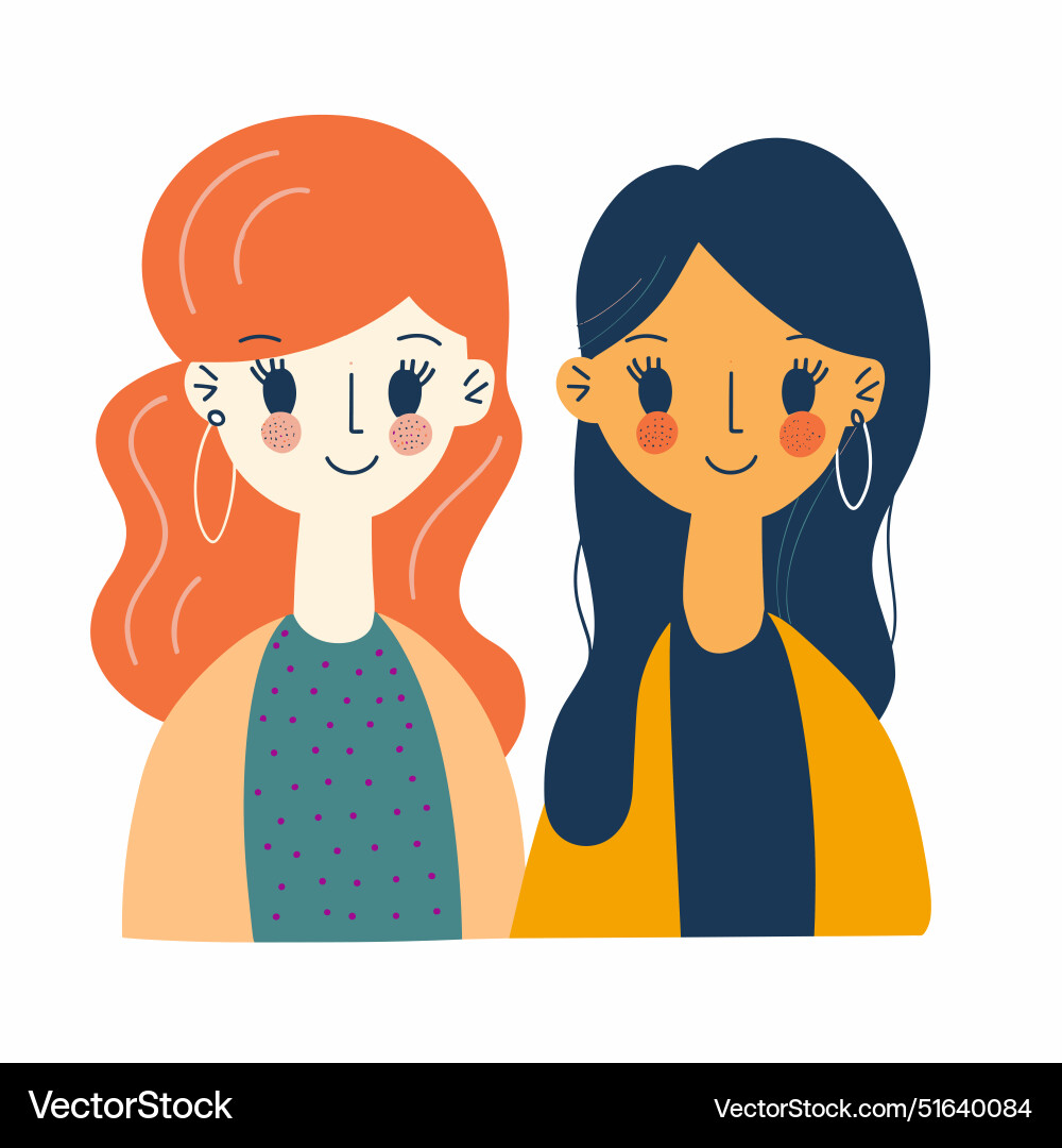 Two female characters smiling close friends Vector Image