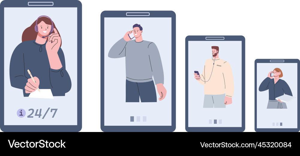 Waiting line in call center people Royalty Free Vector Image