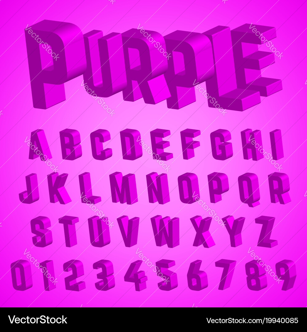 Alphabet font purple design Royalty Free Vector Image