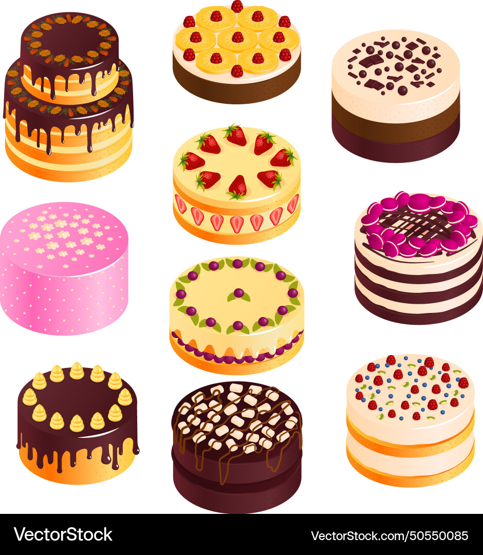 Birthday cake icons set Royalty Free Vector Image