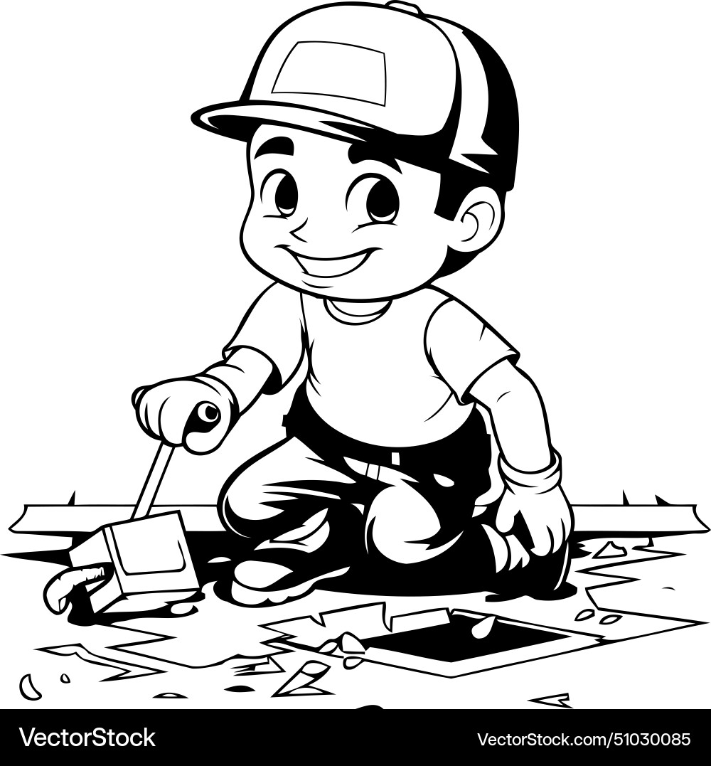 Cartoon boy building a house Royalty Free Vector Image
