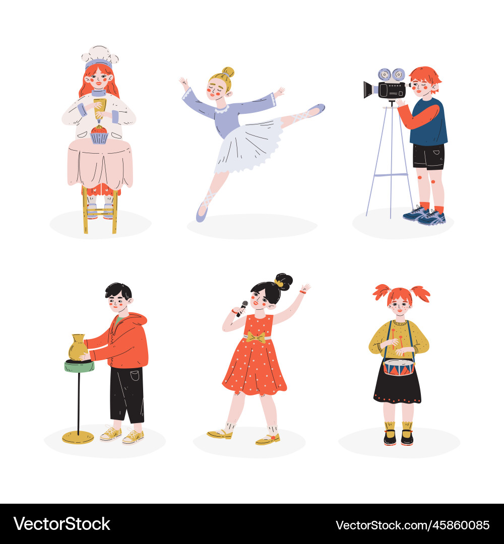 Creative and artistic kids having various hobby Vector Image