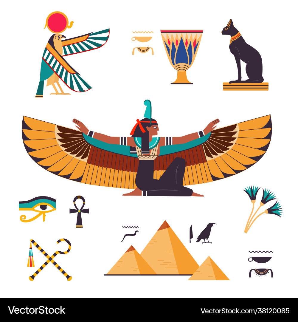 Egypt symbols and attributes with isis goddess Vector Image