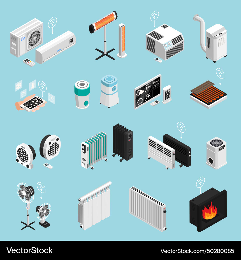 Home climate isometric set Royalty Free Vector Image