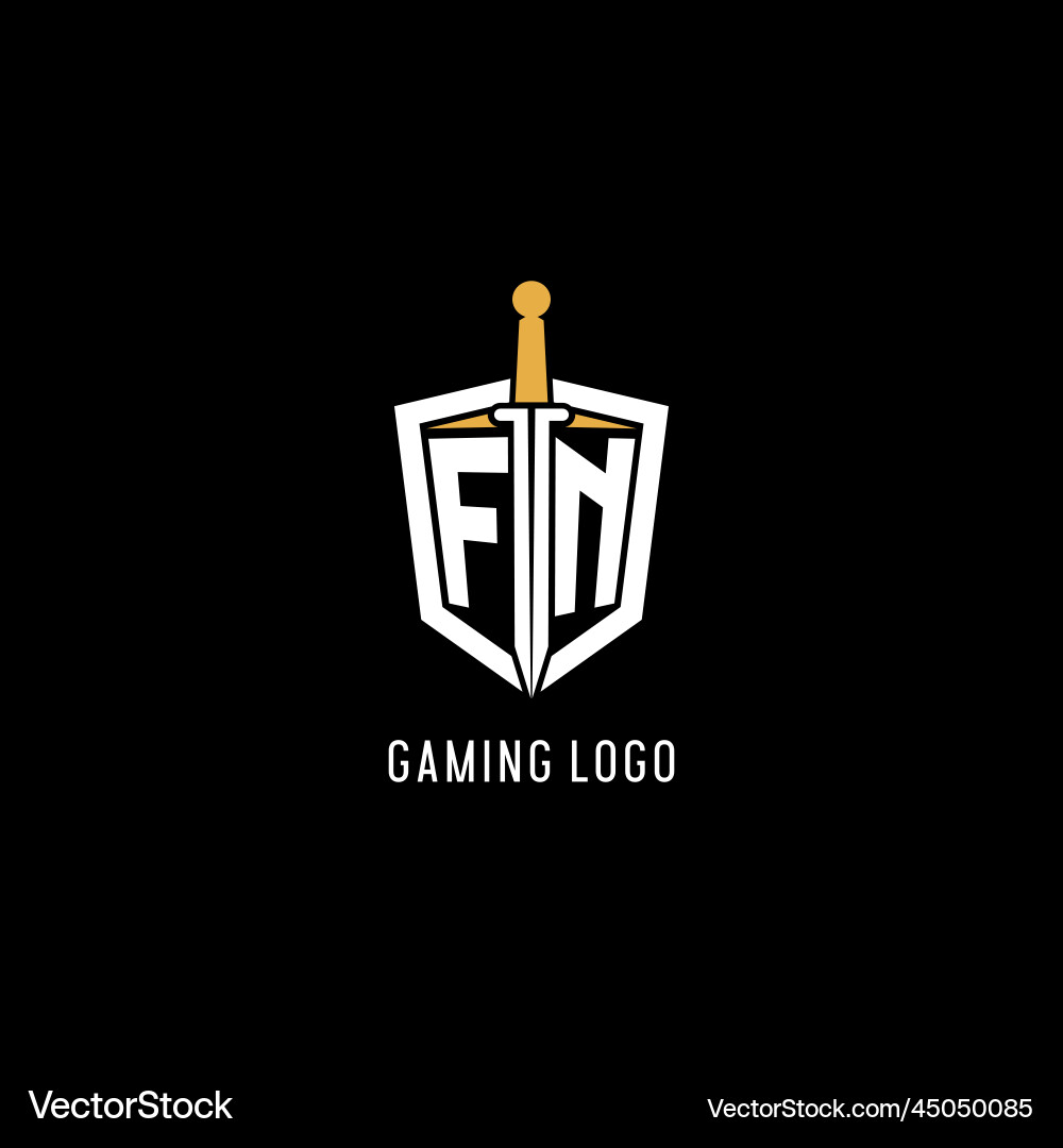 Letter fn logo with shield and sword design Vector Image