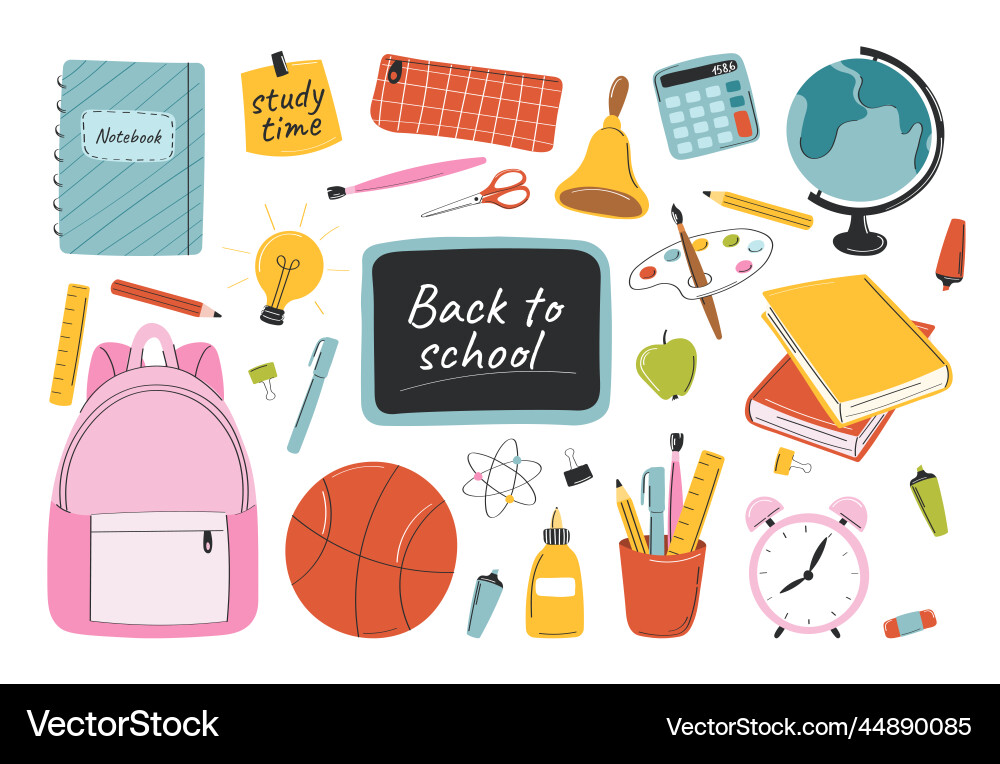 School items set Royalty Free Vector Image - VectorStock