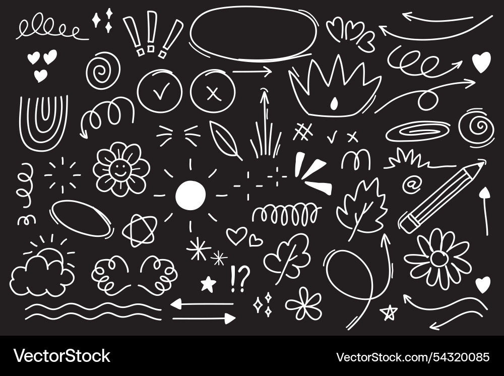Set of cute pen line doodle element isolated Vector Image