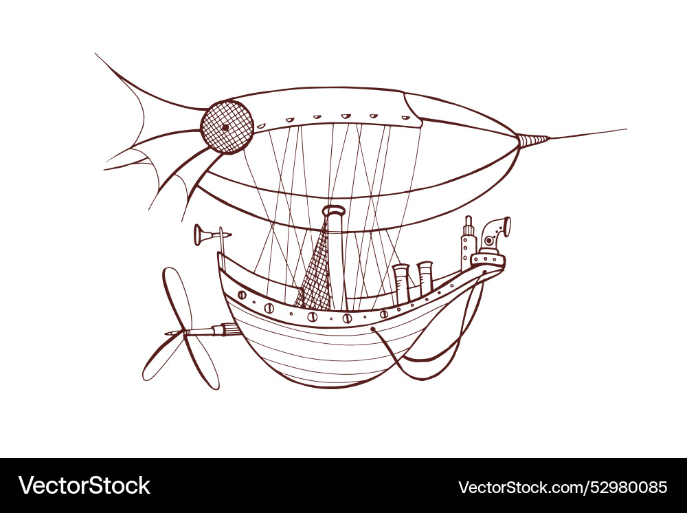 Steampunk style drawing fantasy dirigible Vector Image