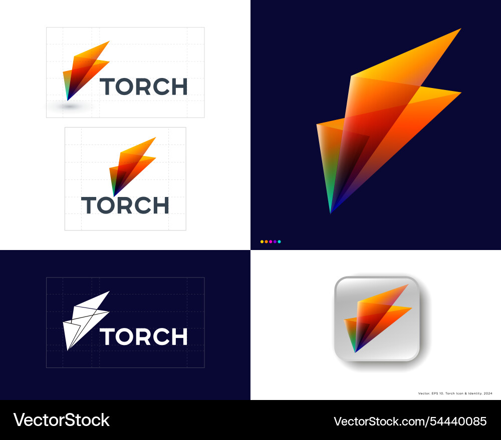 Torch logo transparent triangles brand identity Vector Image
