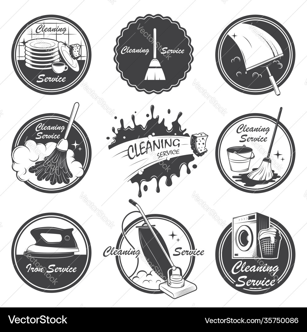 Cleaning Service Icons & Labels Royalty Free Vector