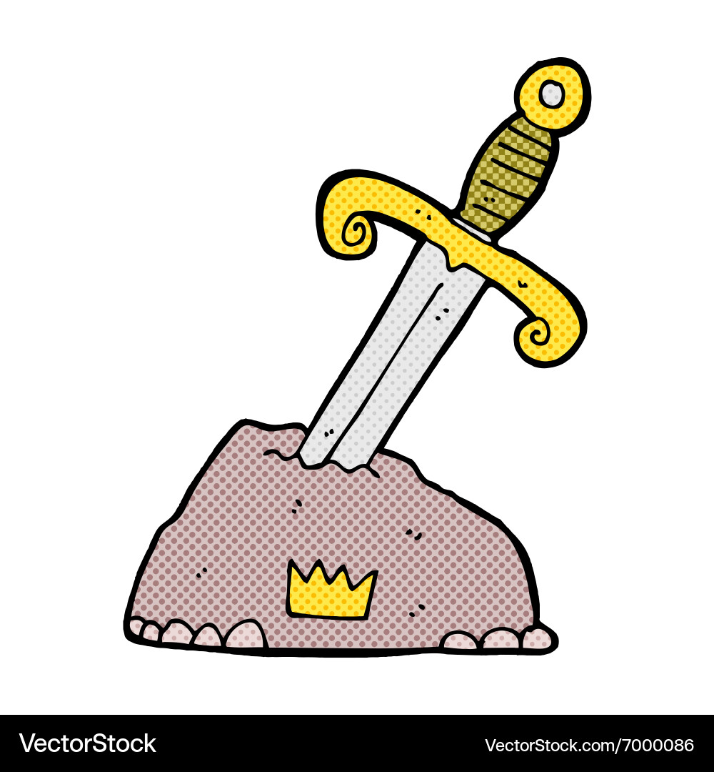 Comic cartoon sword in stone Royalty Free Vector Image