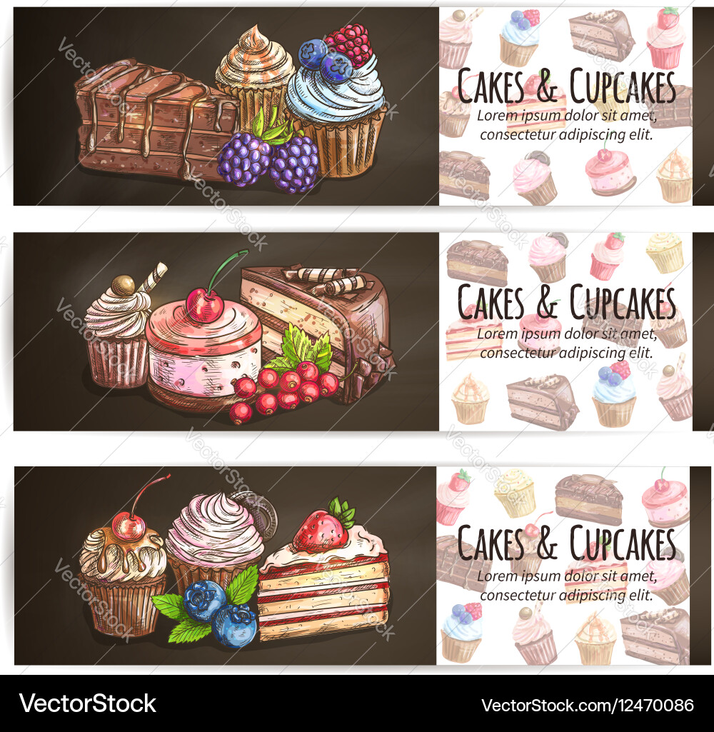 Cupcakes cakes pastries desserts poster Royalty Free Vector