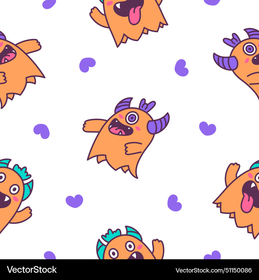 Cute kawaii monster seamless pattern Royalty Free Vector