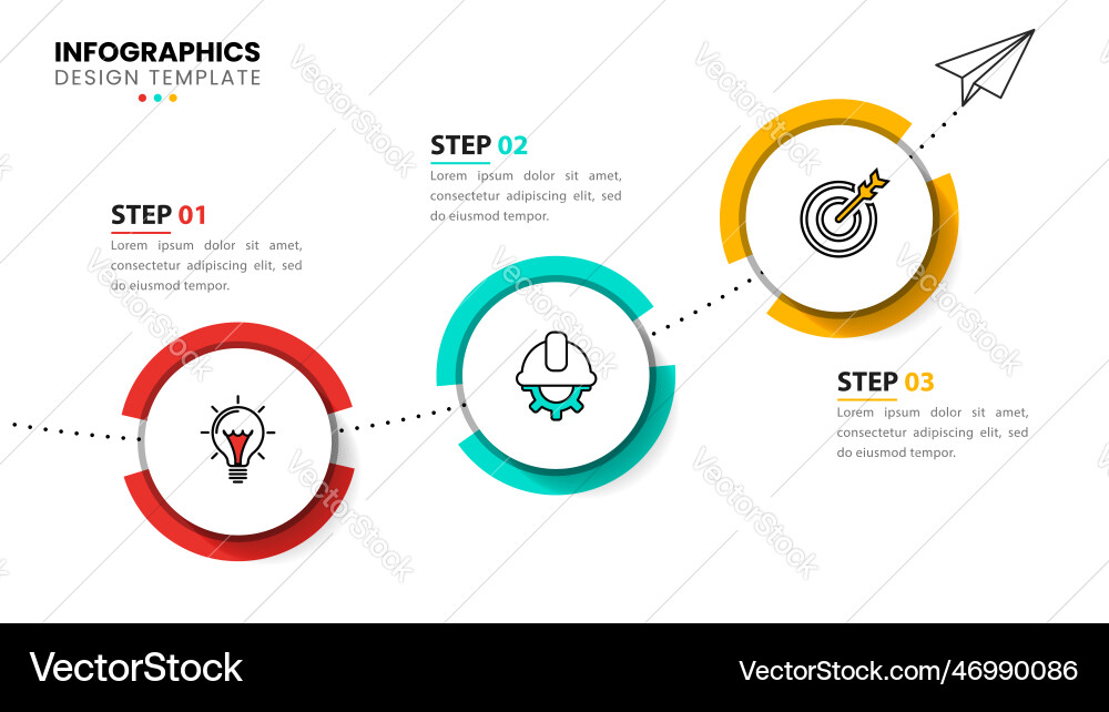 Infographic template paper plane with path and 3 Vector Image