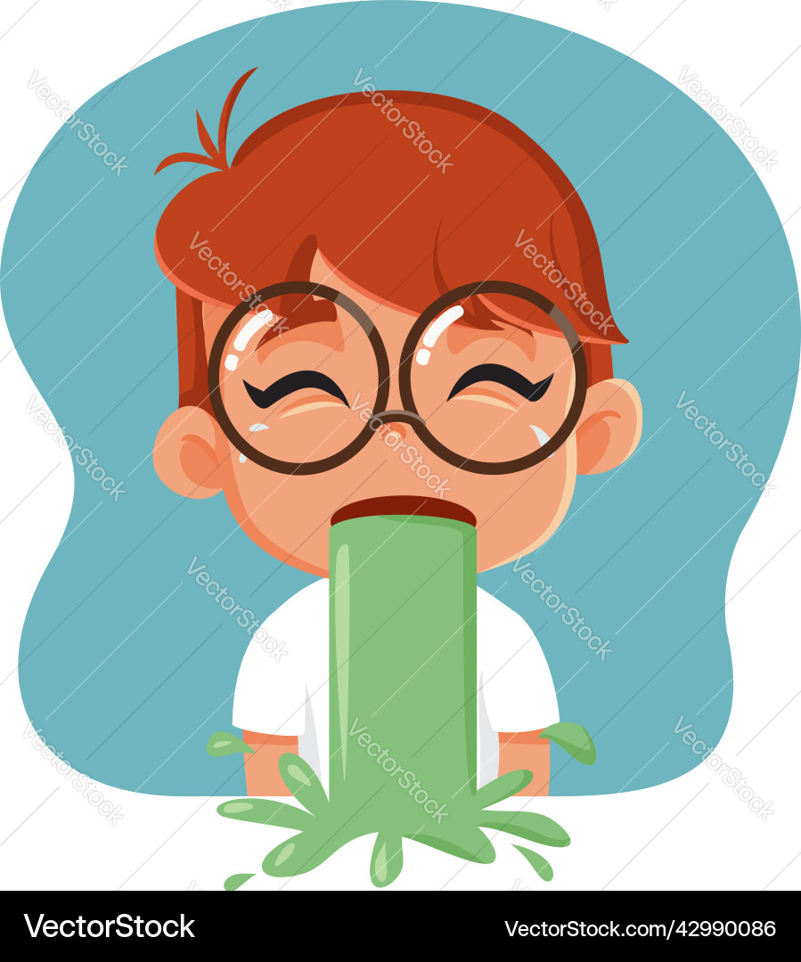 Little boy vomiting feeling sick cartoon Vector Image