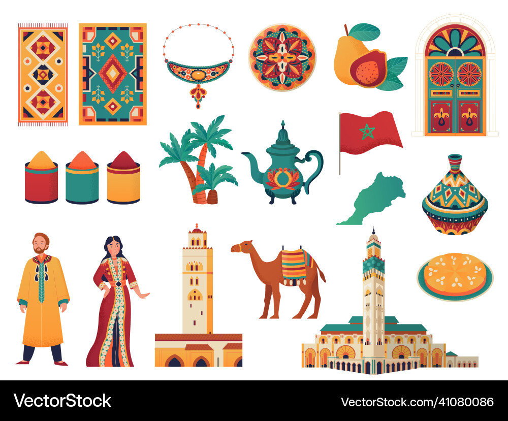 Morocco flat set Royalty Free Vector Image - VectorStock