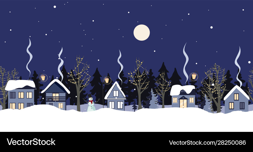 Night winter countryside seamless border Vector Image