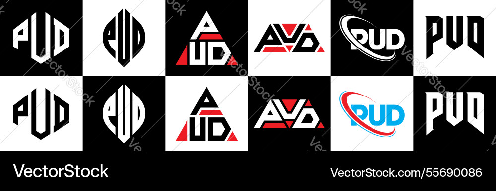 Pud letter logo design in six style polygon Vector Image