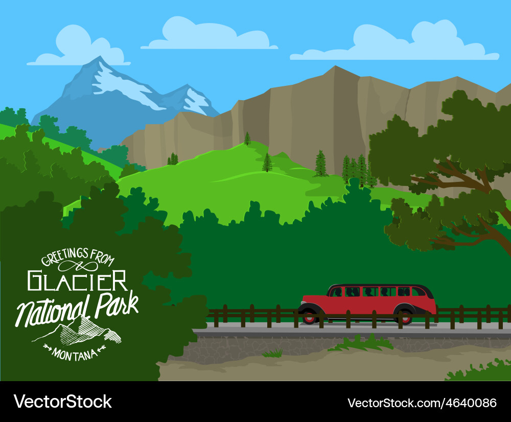 Touring glacier national park Royalty Free Vector Image