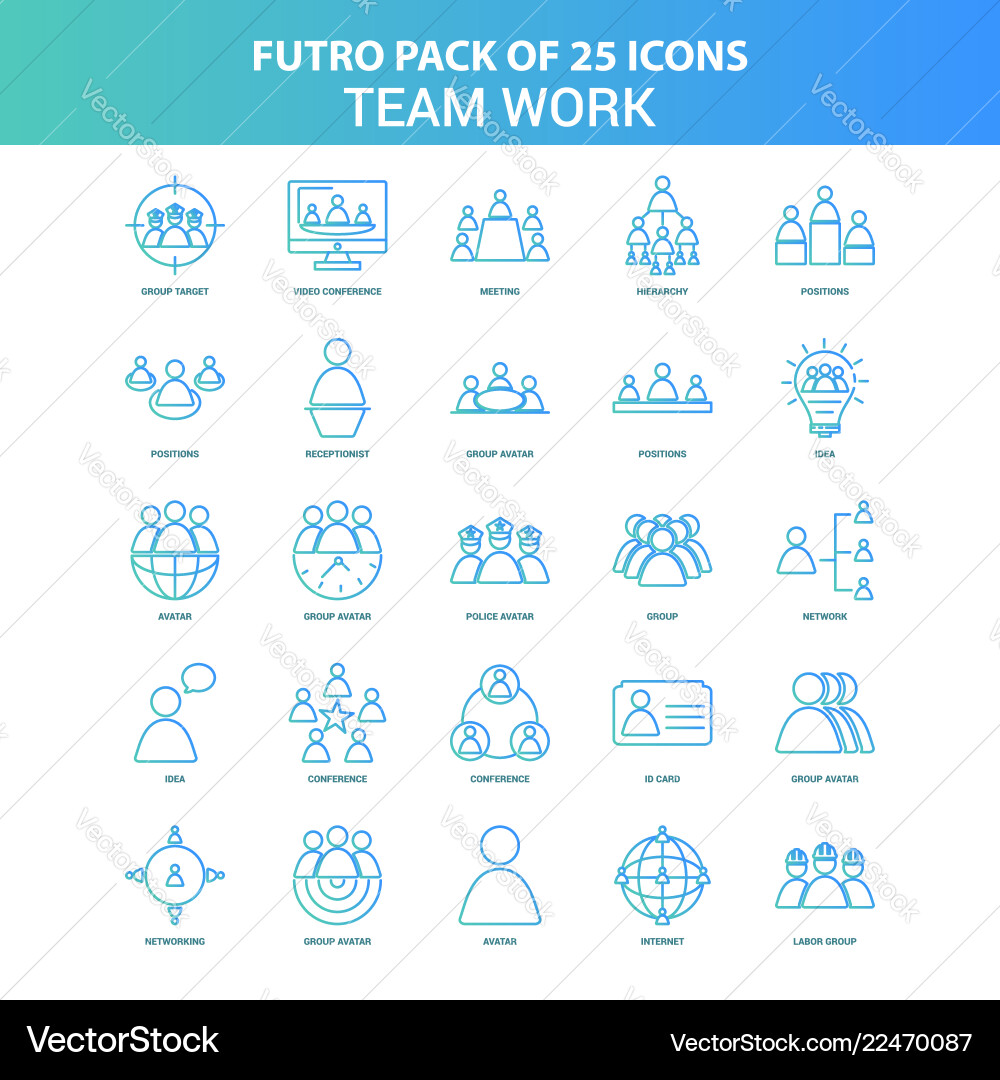 25 green and blue futuro team work icon pack Vector Image