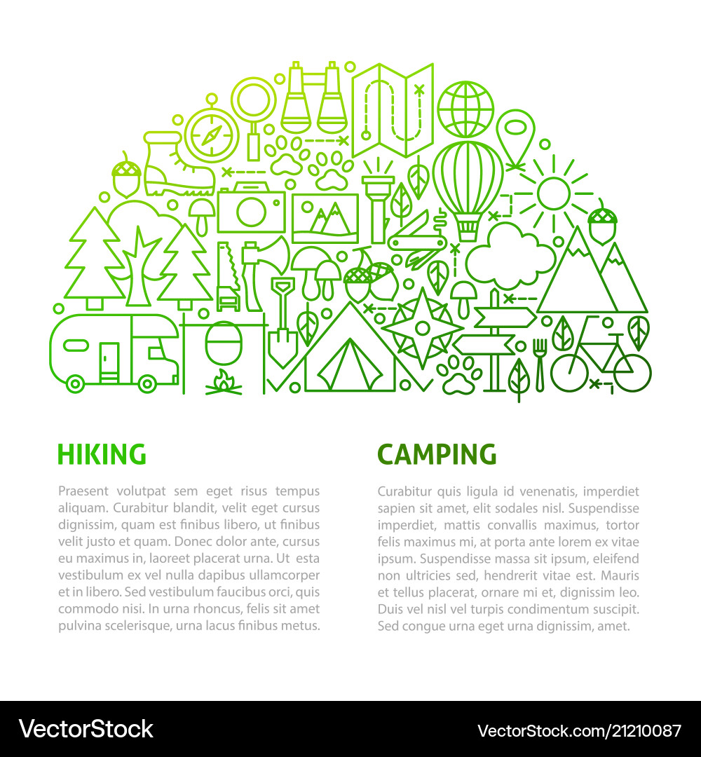 Camping hiking line template Royalty Free Vector Image