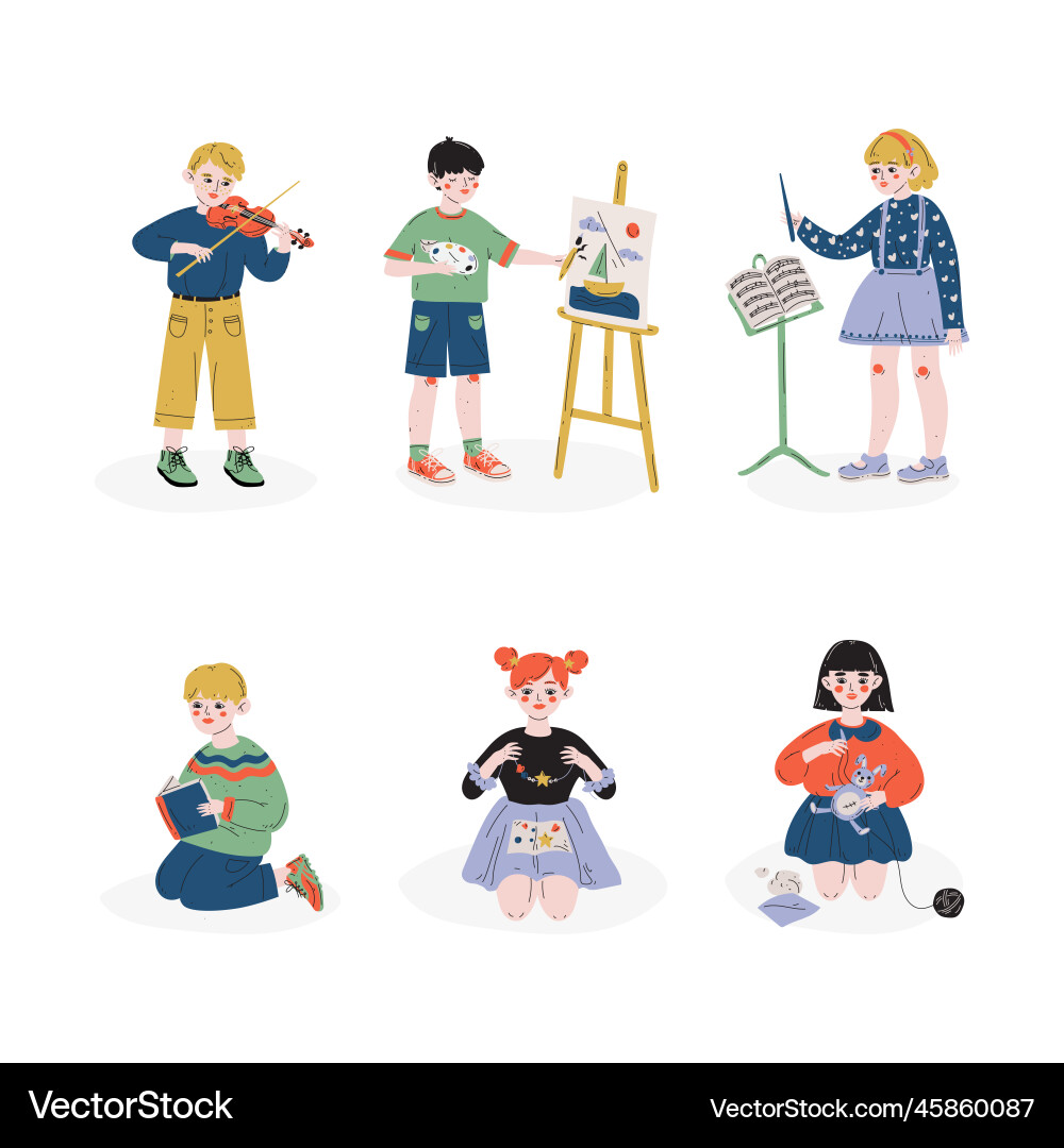 Creative and artistic kids having various hobby Vector Image