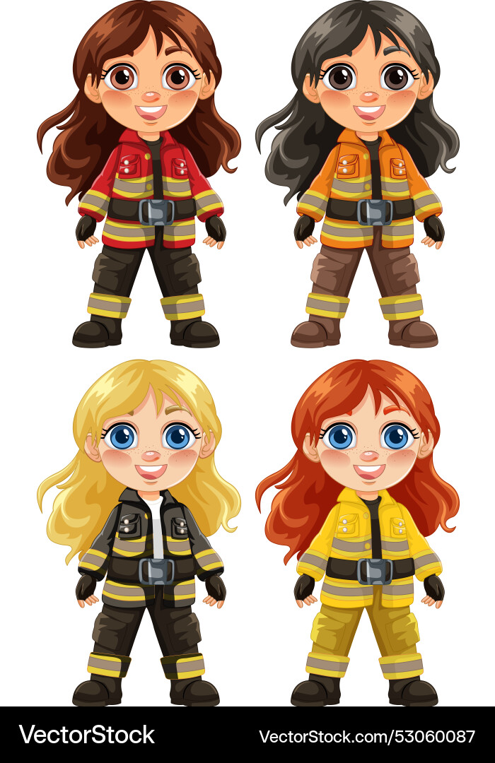 Four female firefighters in different uniforms Vector Image