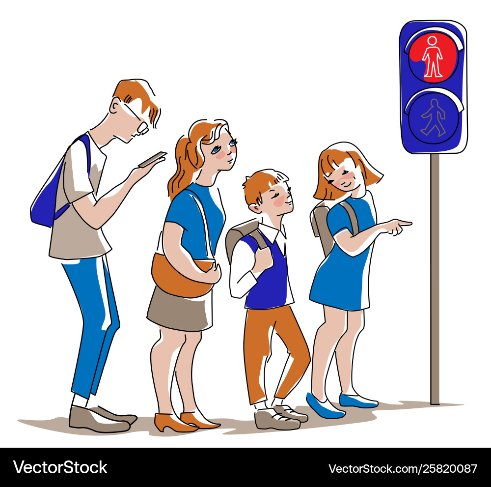 People waiting at a traffic light Royalty Free Vector Image
