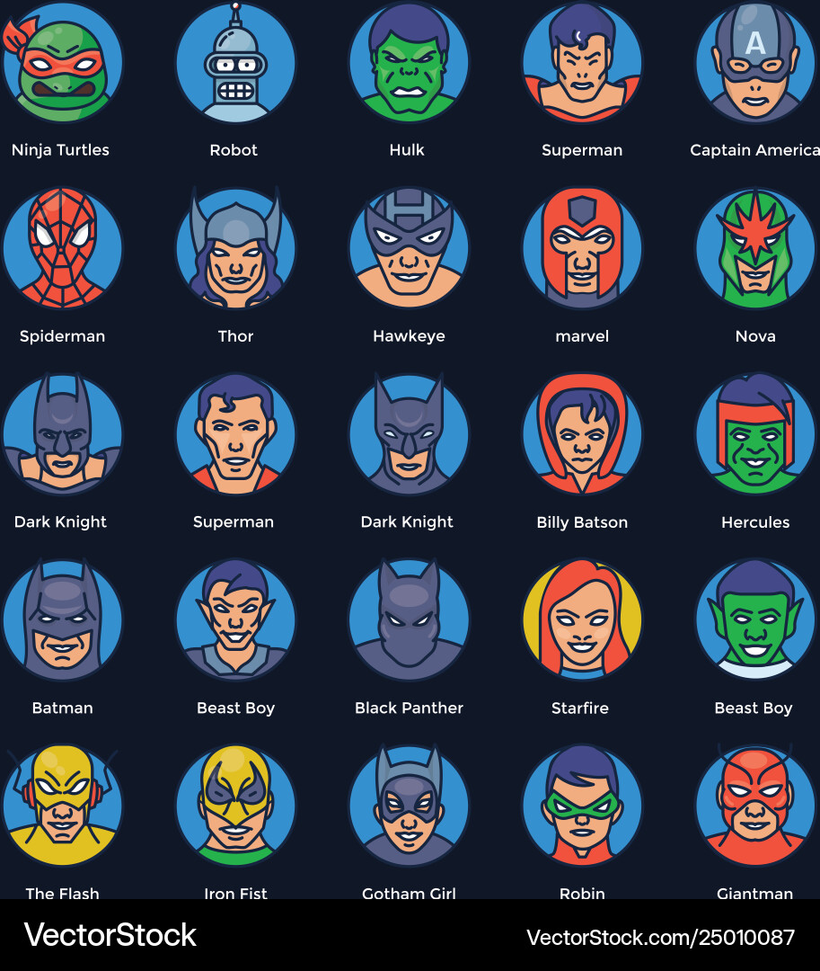 Superheroes and villains flat icons pack Vector Image