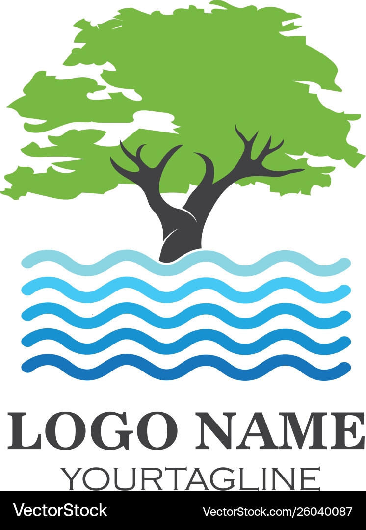 Tree and water symbol icon go green eco Royalty Free Vector