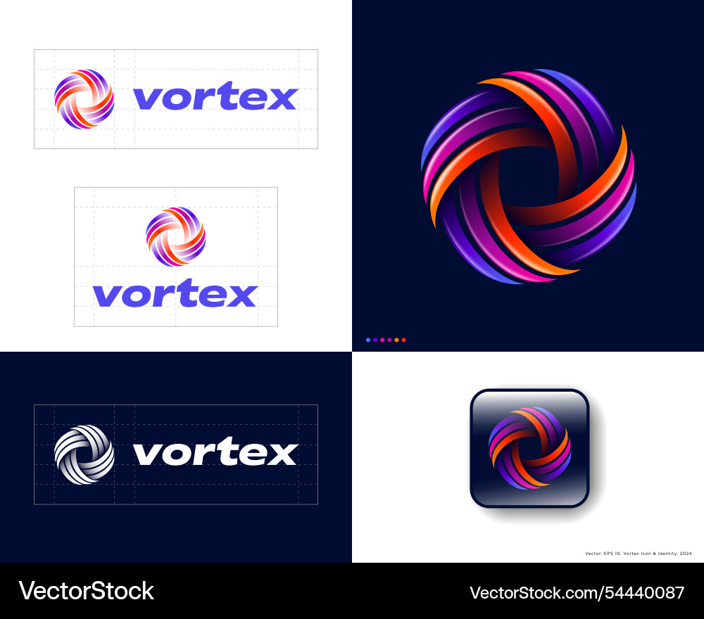 Vortex logo rotating elements 3 ribbons identity Vector Image