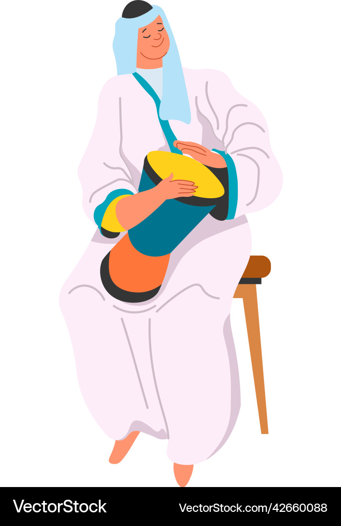 Arabic musician playing drums performer Royalty Free Vector