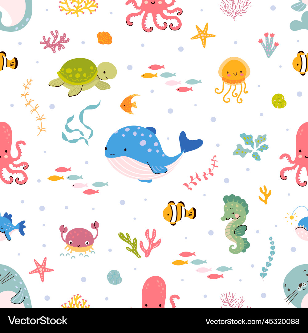 Cute Underwater Sea Life Pattern Royalty Free Vector Image