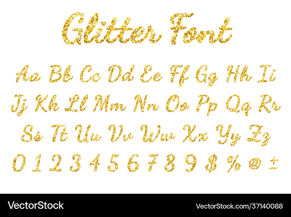 Gold sparkling glitter font in white background Vector Image