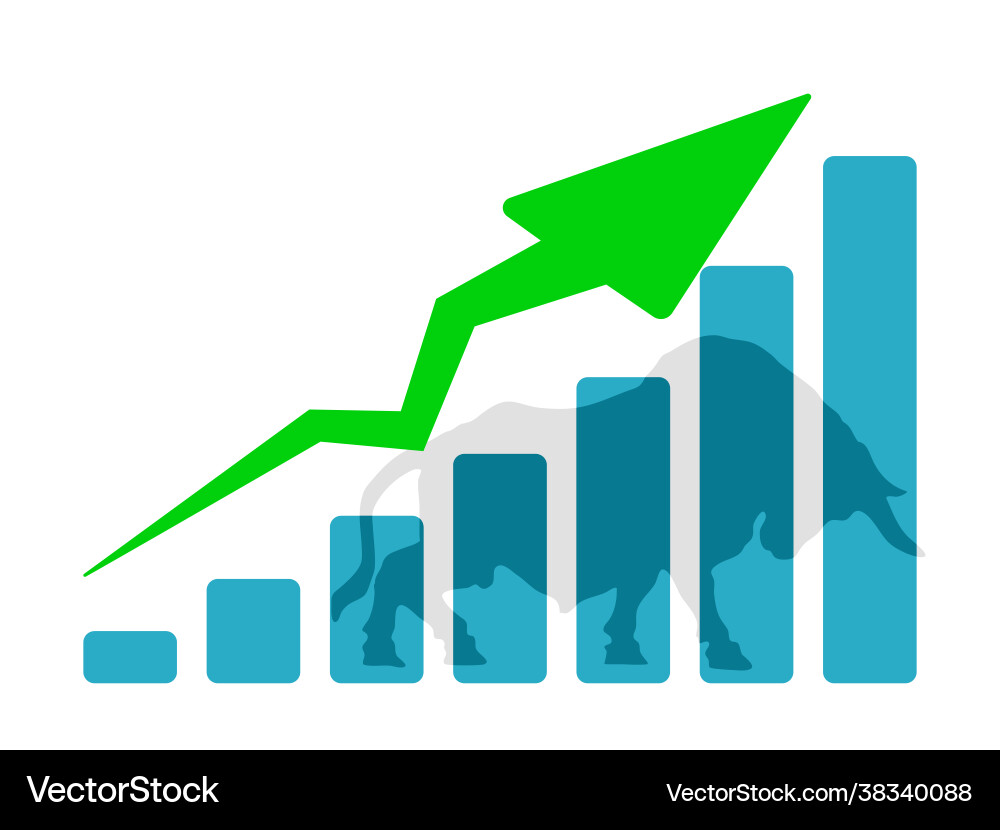 Growth graph with green arrow up and bullish Vector Image