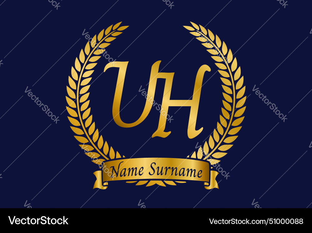 Initial letter u and h uh monogram logo design Vector Image