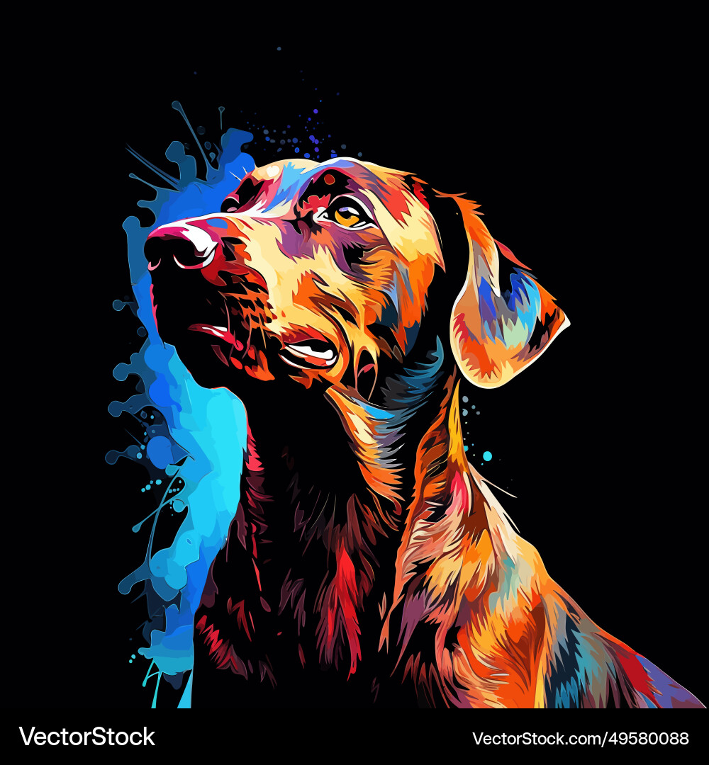 Labrador dog multi-colored animal poster on black Vector Image