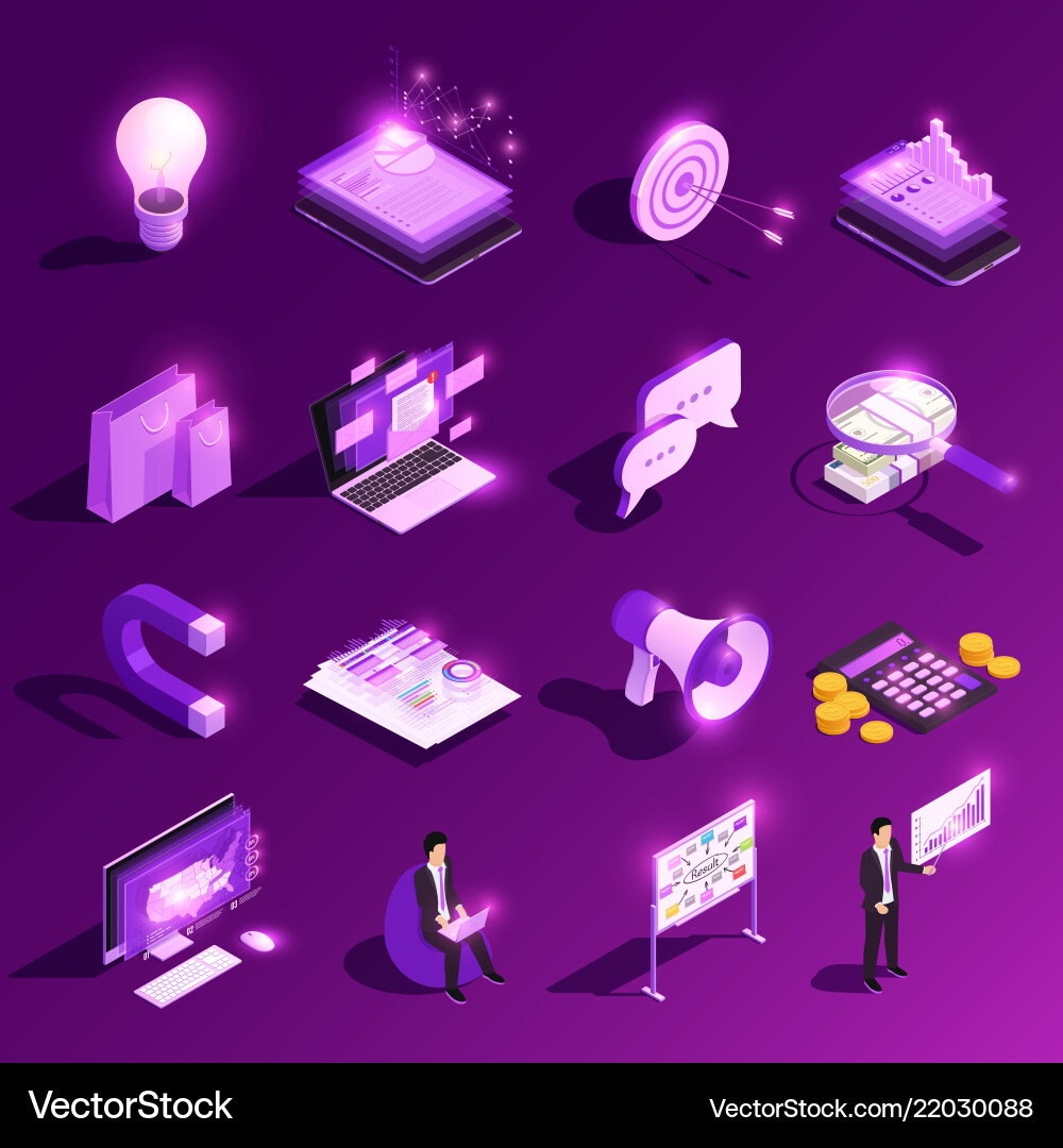 Marketing Neon Icon Set Royalty Free Vector Image