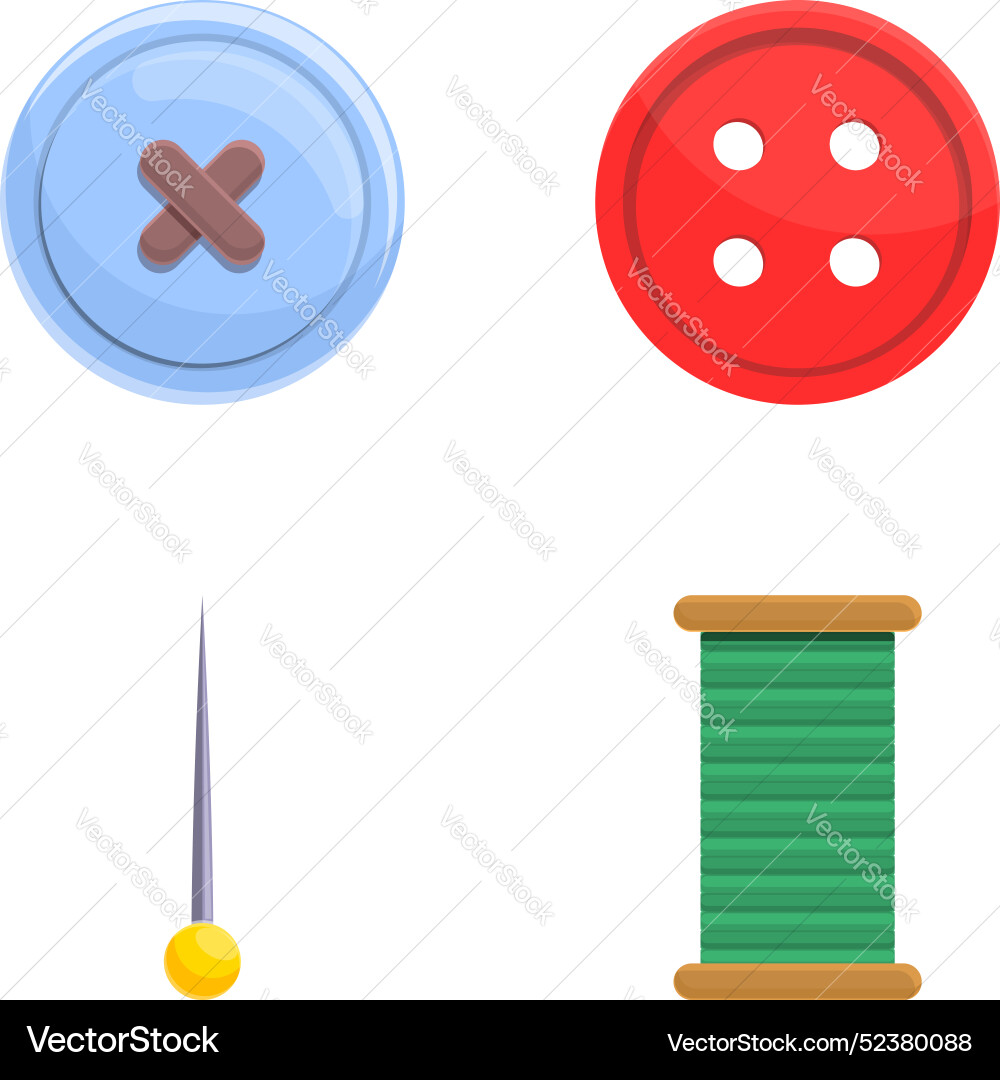 Needlework tool icons set cartoon spool Royalty Free Vector