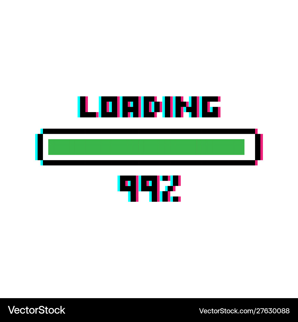 Pixel art loading bar 99 percent with glitch Vector Image