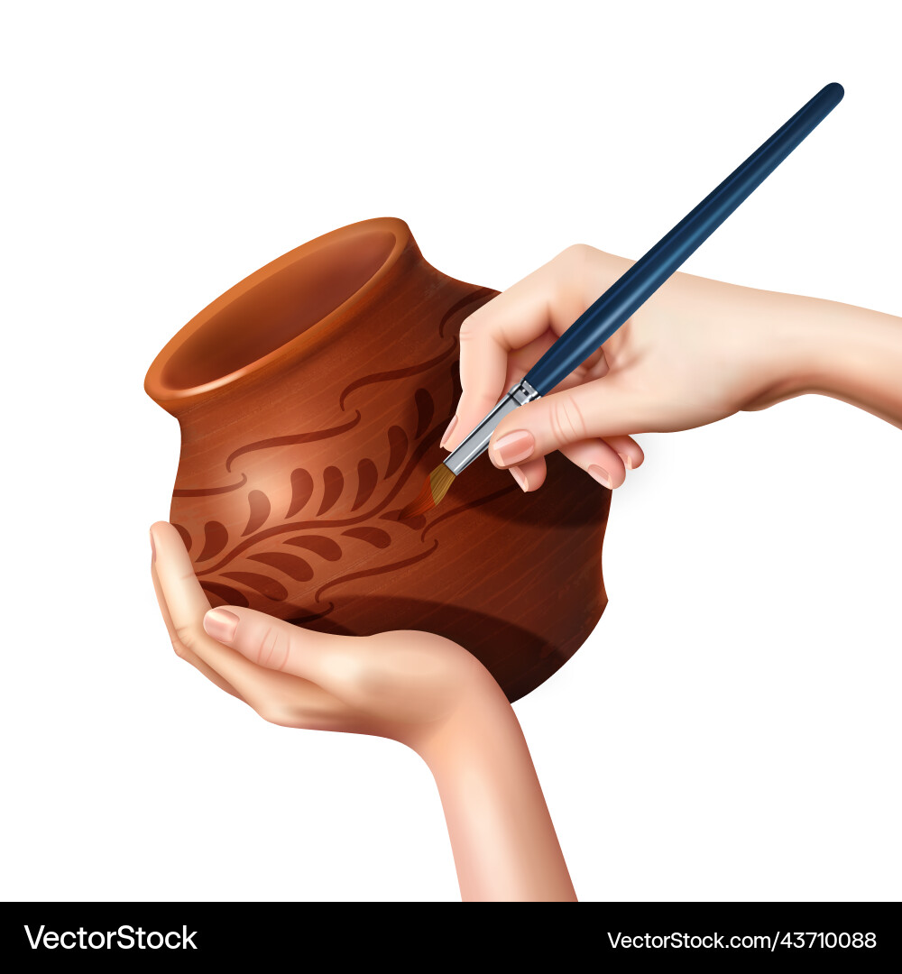 Realistic painting pottery composition Royalty Free Vector